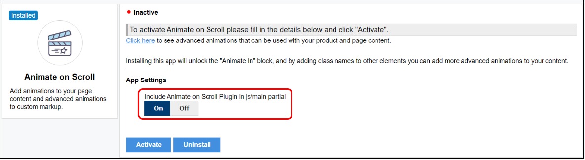 How do I configure and manage Animate on Scroll?
