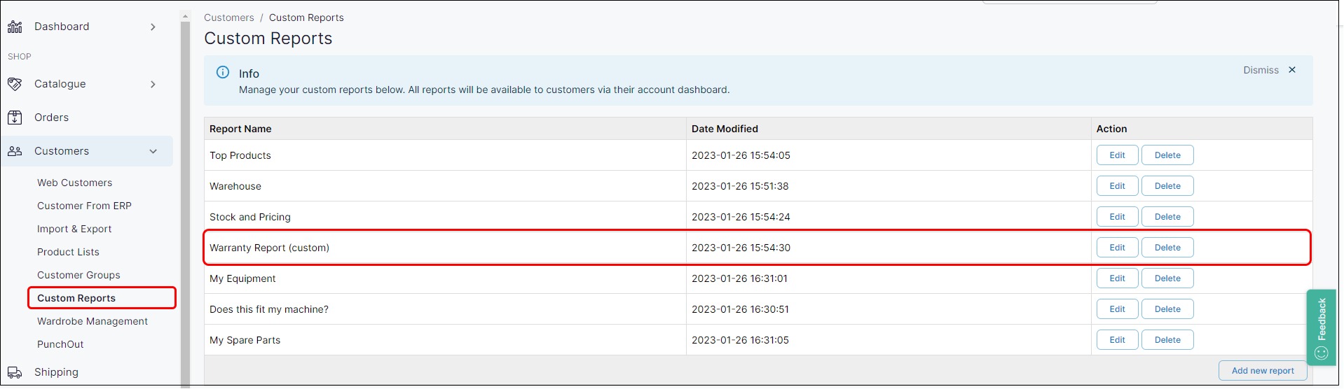 Displaying custom reports in SalesRep