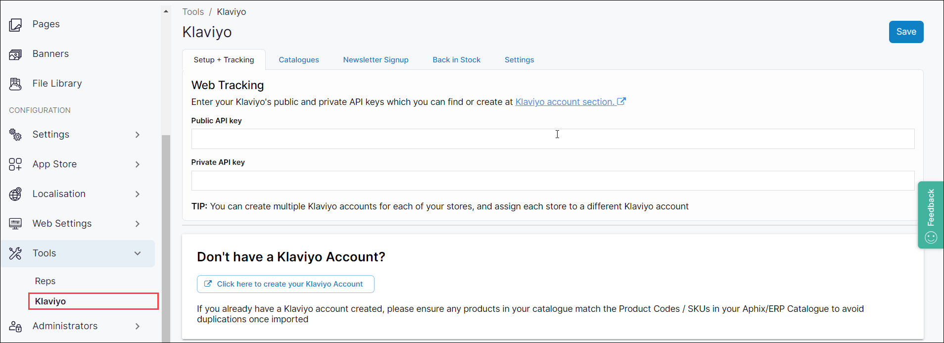How do I set up an integration between Digital Commerce and Klaviyo?